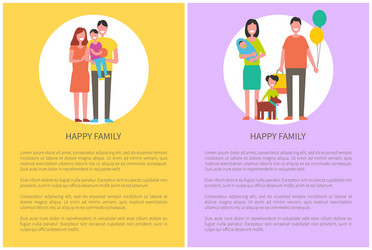 Happy family posters with text Royalty Free Vector Image