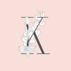Hand drawn floral k monogram and logo Royalty Free Vector