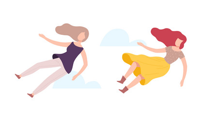 Flying woman floating in the air and cloud Vector Image