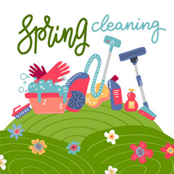 Spring cleaning background with tools Royalty Free Vector