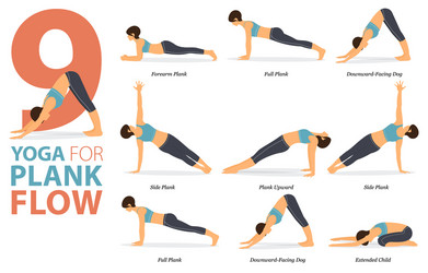 9 yoga poses for workout in flow energy Royalty Free Vector