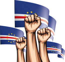 Cape verde flag and hand on white background Vector Image