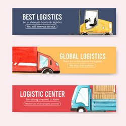 Logistics banner design with watercolor painting Vector Image