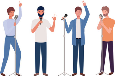 Silhouette men with microphone on white Royalty Free Vector