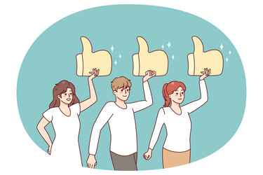 People holding huge like signs Royalty Free Vector Image
