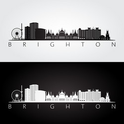 Outline brighton skyline with landmarks Royalty Free Vector
