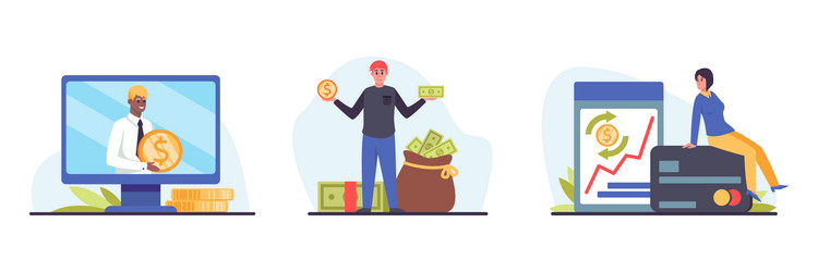 Set of female cartoon characters calculating and Vector Image