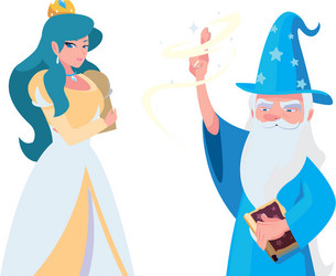 Beautiful princess with wizard tales characters Vector Image