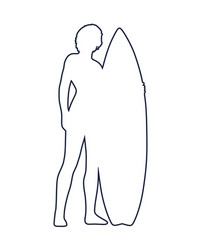 Girl with surfboard stylized surfer contours Vector Image