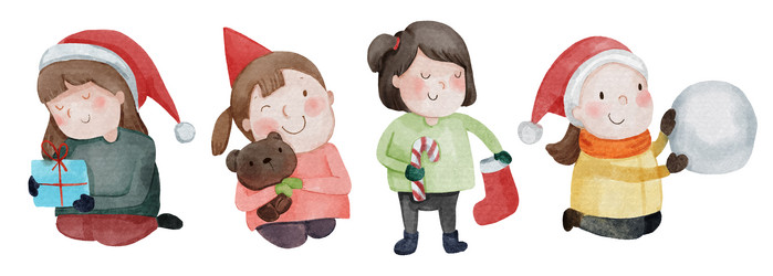 Children with christmas costume watercolor paint Vector Image