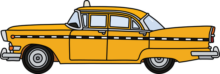 Yellow taxi car side view cartoon icon Royalty Free Vector