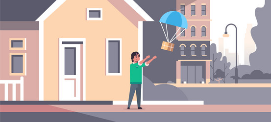 Woman catching parcel box falling down Royalty Free Vector