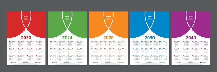 Calendar 2024 2030 set design template Royalty Free Vector