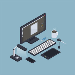 Isometric computer desktop digital technology Vector Image