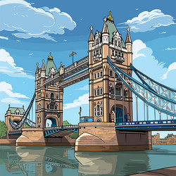 Tower bridge hand-drawn comic Royalty Free Vector Image