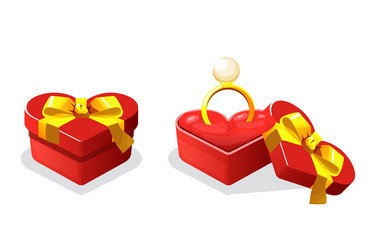 Open ring box with gold ring and diamond isolated Vector Image