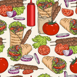 Donner kebab colorful seamless pattern Royalty Free Vector