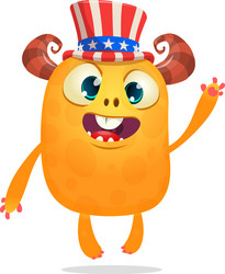 Cartoon funny monster wearing american uncle sam Vector Image