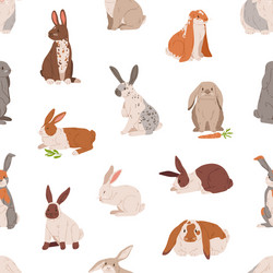 Seamless pattern with rabbit faces on grey Vector Image