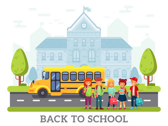 Children get on school bus the stop sign Vector Image