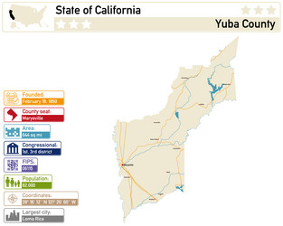 Large and detailed map of yuba county Royalty Free Vector
