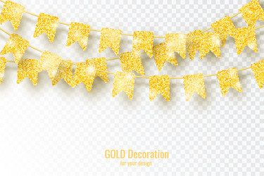 Happy birthday - glitter gold party flags Vector Image