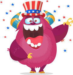 Cartoon funny monster wearing amirican uncle sam Vector Image