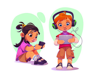 Group of children using computer Royalty Free Vector Image