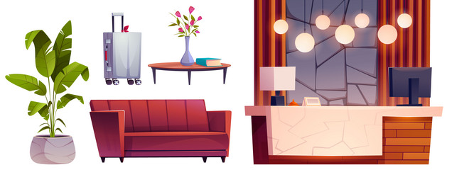Hotel lobby interior with reception cartoon Vector Image