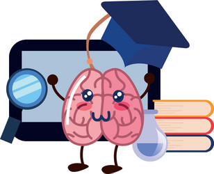 Brain cartoon tablet education Royalty Free Vector Image