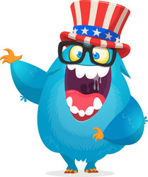 Cartoon funny monster wearing american uncle sam Vector Image