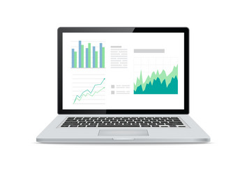 Black laptop with candlestick chart on screen Vector Image