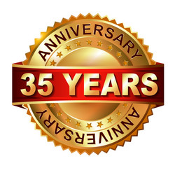 Happy 35th years anniversary gold label Royalty Free Vector