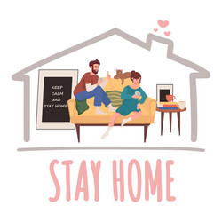 Stay home card template woman sitting Royalty Free Vector