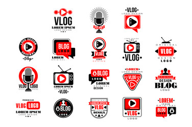 Vlog and blog logo design set video blog channel Vector Image