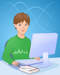 Boy and computer Royalty Free Vector Image - VectorStock