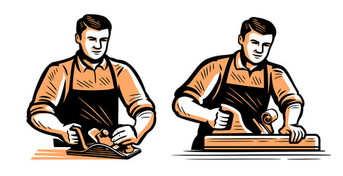 Carpenter with wood and tools Royalty Free Vector Image