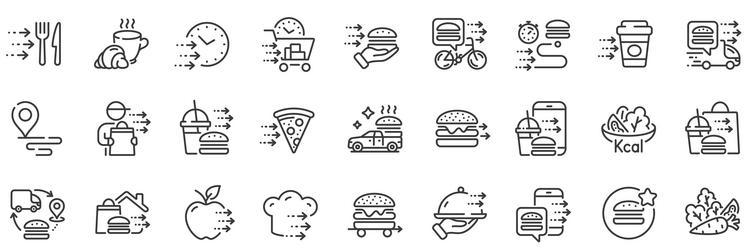 Food delivery line icons online order eat pizza Vector Image
