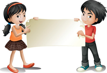 Cartoon happy kids holding blank sign Royalty Free Vector