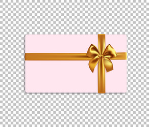 Blank pink gift card with realistic gold ribbon Vector Image