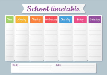 School timetable schedule template student lesson Vector Image
