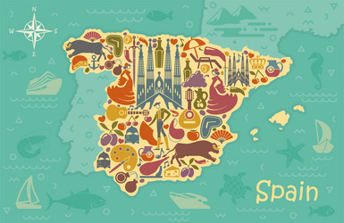 Tourist map spain travel Royalty Free Vector Image
