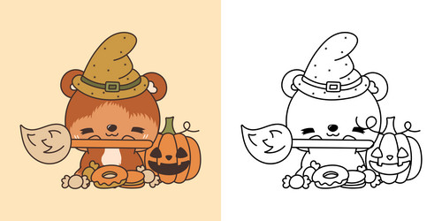 Cartoon halloween bear clipart for coloring page Vector Image
