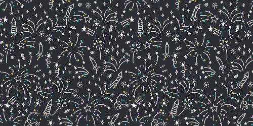 Fun hand drawn doodle fireworks seamless pattern Vector Image