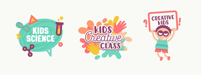 Kids creative class template promotional logo set Vector Image