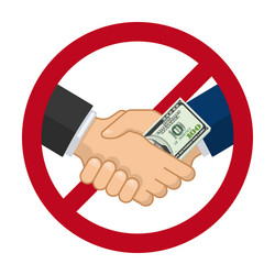 Handshake with bribe over prohibitive sign Vector Image
