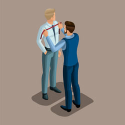 Isometric tailor work with a client in sewing Vector Image