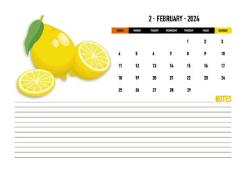 February 2021 calendar template lemon fruit Vector Image