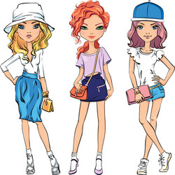 Set beautiful fashion girls in red dressed Vector Image