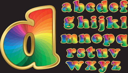 Colorful rainbow alphabet with silver frame Vector Image